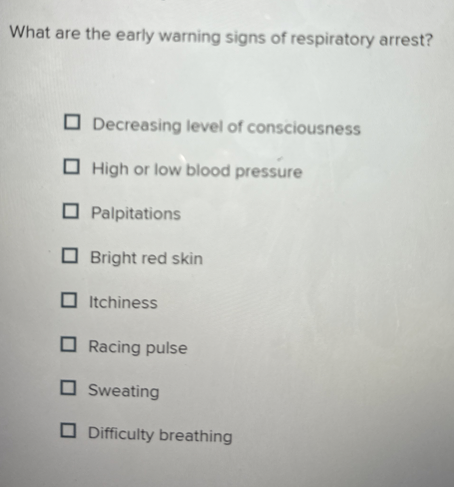 Solved What are the early warning signs of respiratory | Chegg.com