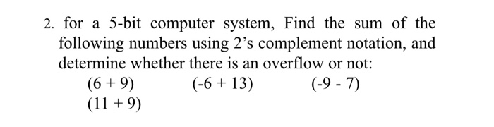 Solved 2. for a 5-bit computer system, Find the sum of the | Chegg.com