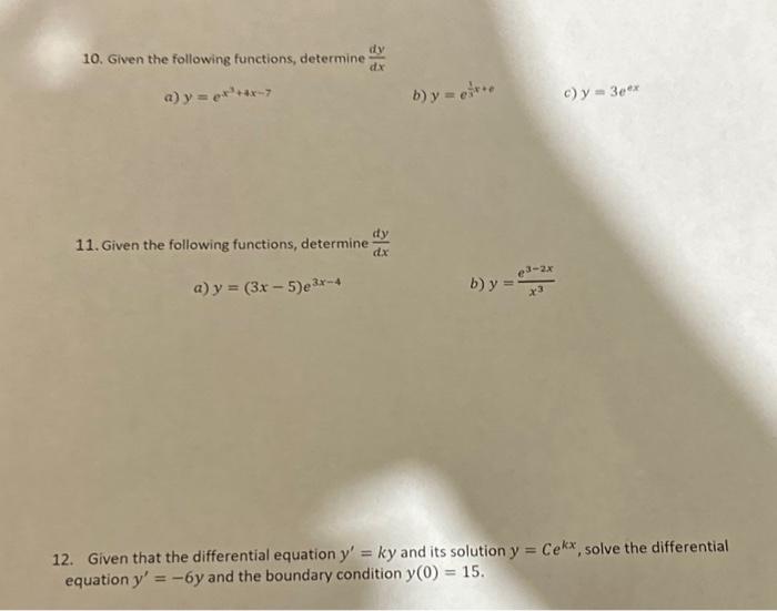 Solved 10. Given the following functions, determine dxdy a) | Chegg.com