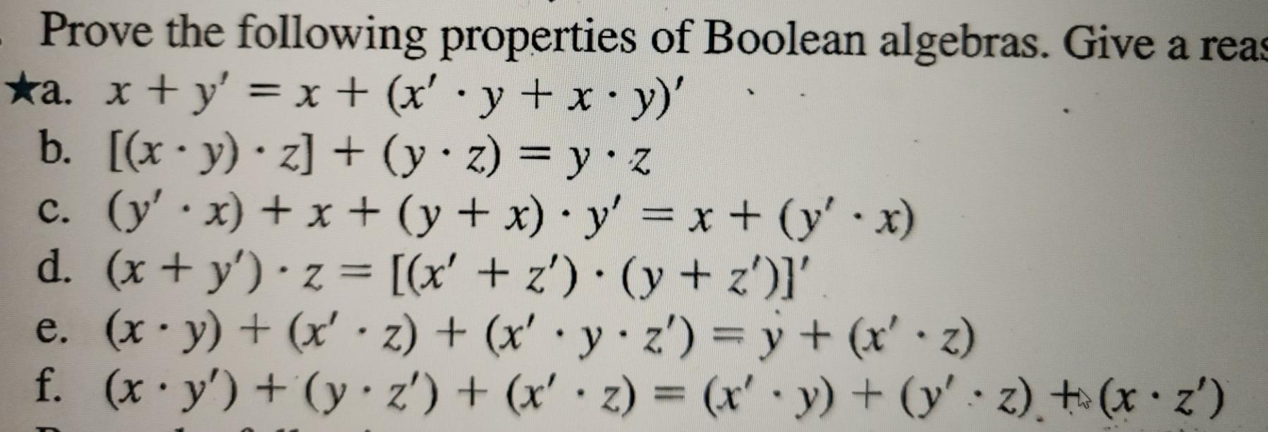 Solved Prove The Following Properties Of Boolean Algebras