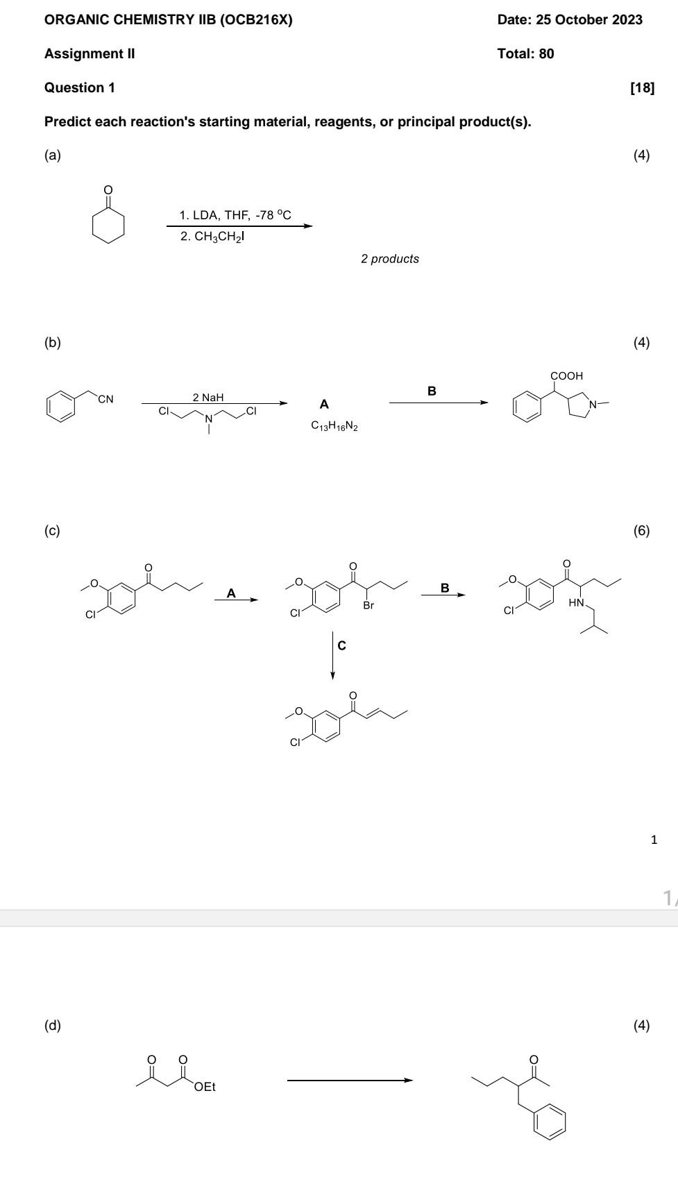 Solved Predict each reaction's starting material, reagents, | Chegg.com
