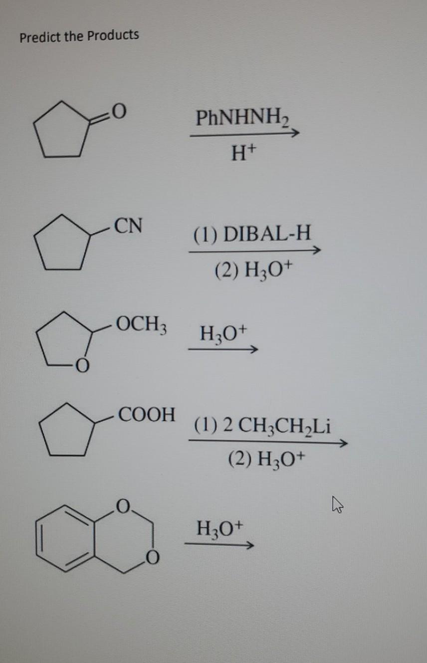 Solved Predict the Products o PhNHNH, H+ CN (1) DIBAL-H (2) | Chegg.com