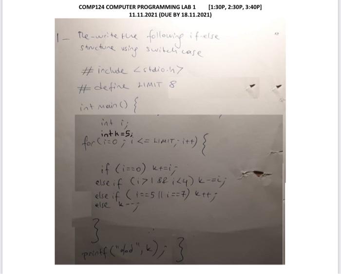 Solved COMP124 COMPUTER PROGRAMMING LAB 1 [1:30P, 2:30P, | Chegg.com