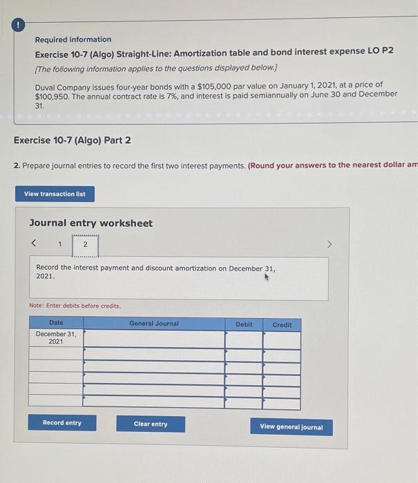 Solved Required information Exercise 10-7 (Algo) | Chegg.com