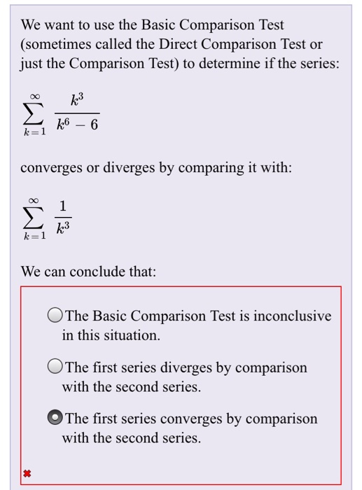 Solved son Test We want to use the Basic Comparison Test | Chegg.com