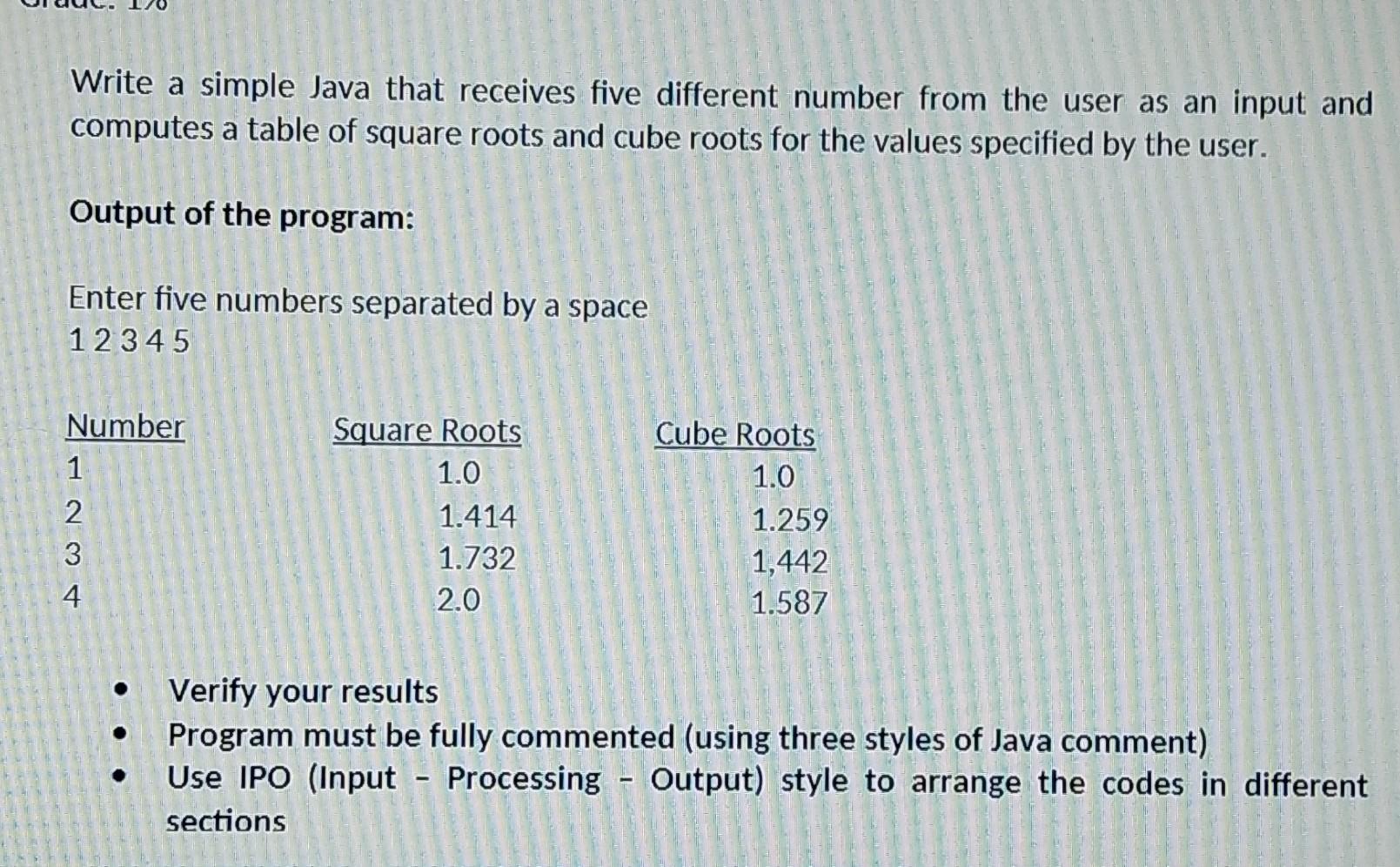 Solved Write a simple Java that receives five different | Chegg.com