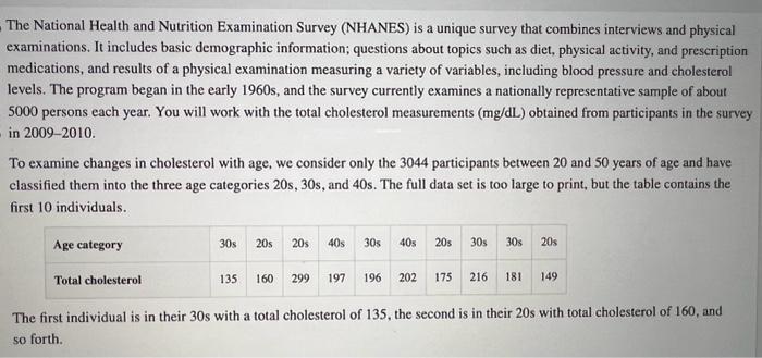 Solved The National Health and Nutrition Examination Survey | Chegg.com