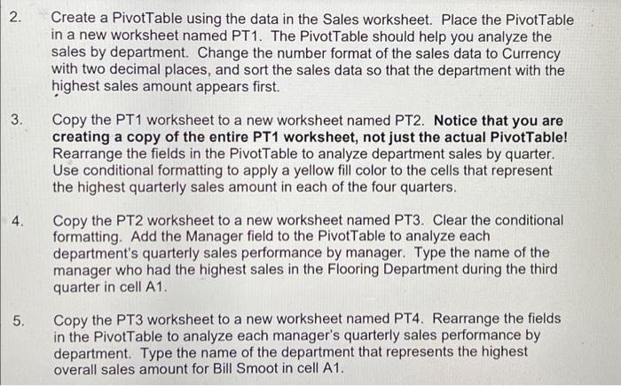 2. 3. Create a PivotTable using the data in the Sales | Chegg.com