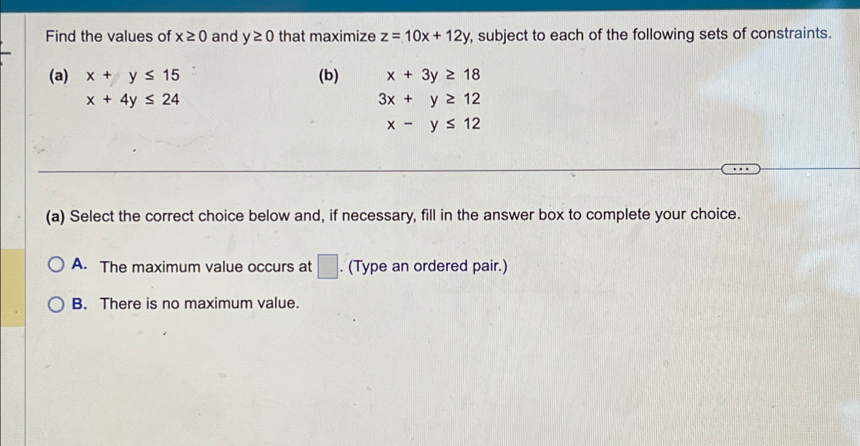 Find the values of x≥0 ﻿and y≥0 ﻿that maximize | Chegg.com