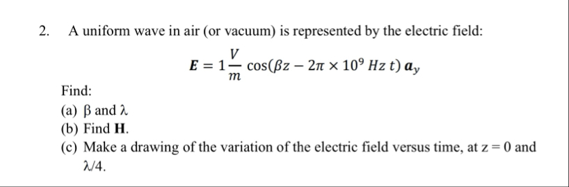 Solved A uniform wave in air (or vacuum) ﻿is represented by | Chegg.com
