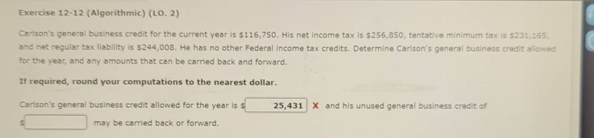 Solved Exercise 12-12 (Algorithmic) (L0. 2)Carison's general | Chegg.com