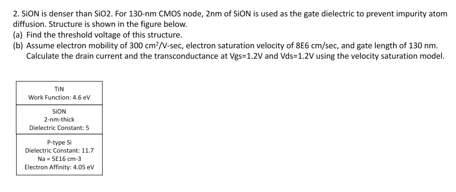 Solved SiON is denser than SiO2. ﻿For 130-nm ﻿CMOS node, 2nm | Chegg.com