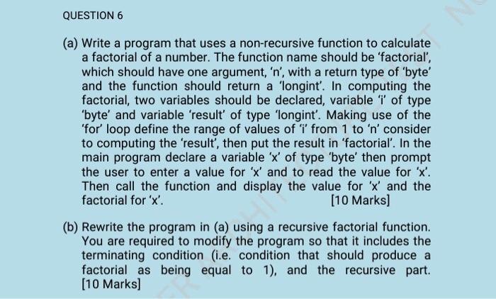 Solved QUESTION 6 (a) Write a program that uses a | Chegg.com