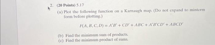 Solved (a) Plot the following function on a Karnaugh map. | Chegg.com