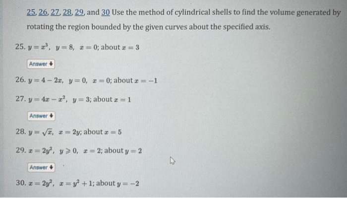 Solved 25,26,27,28,29 and 30 Use the method of cylindrical | Chegg.com