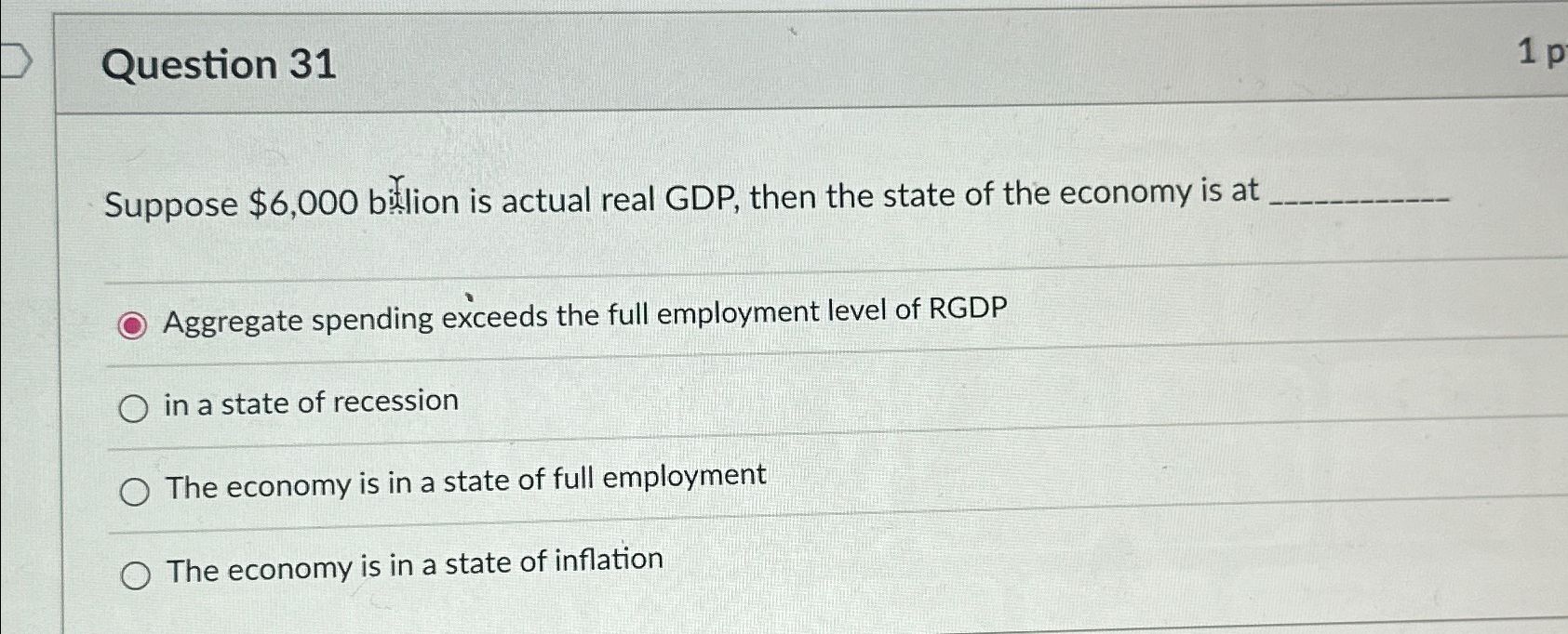 Solved Question 31Suppose $6,000 ﻿bition is actual real GDP, | Chegg.com