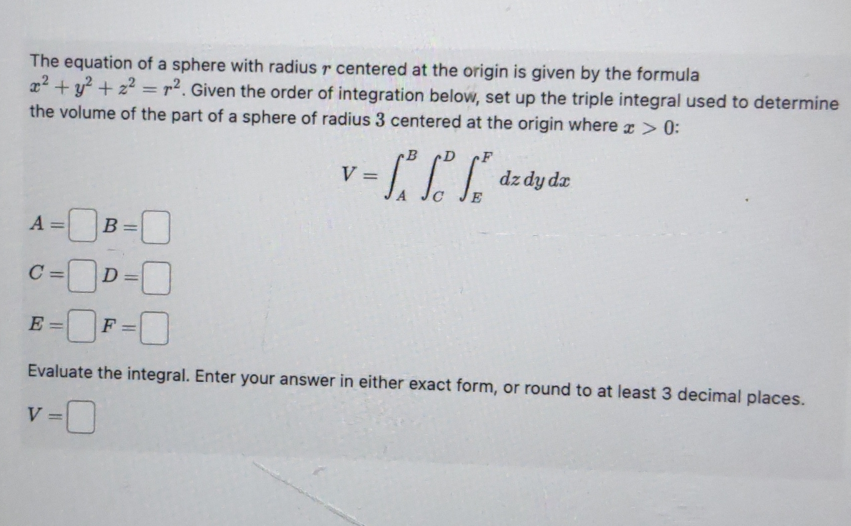 Solved The equation of a sphere with radius r ﻿centered at | Chegg.com
