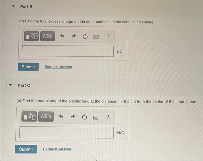 (a) Find the total exoess charge on the inner | Chegg.com