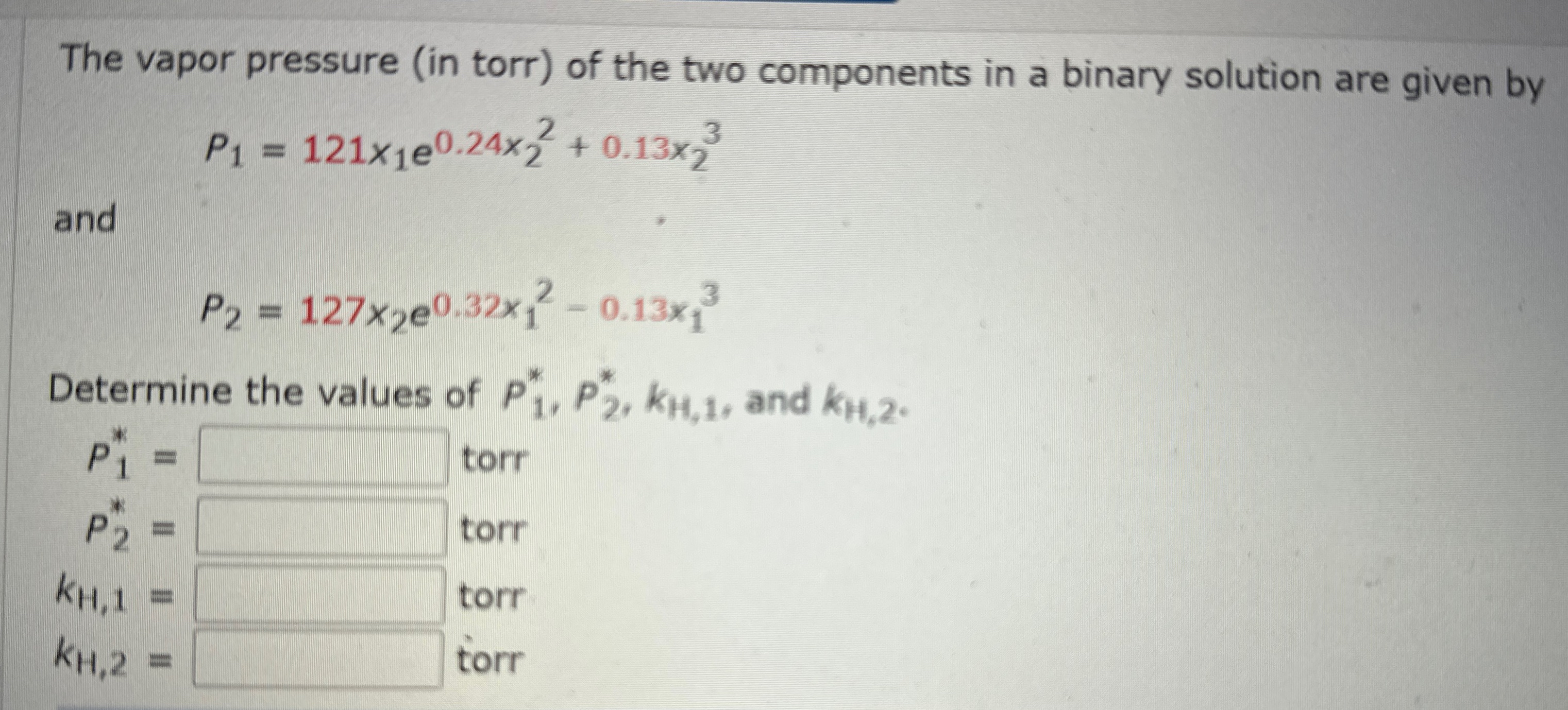 Solved The vapor pressure (in torr) ﻿of the two components | Chegg.com