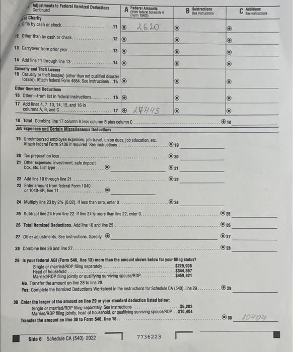 Required: Complete the tax return on 2022 Form 540, | Chegg.com