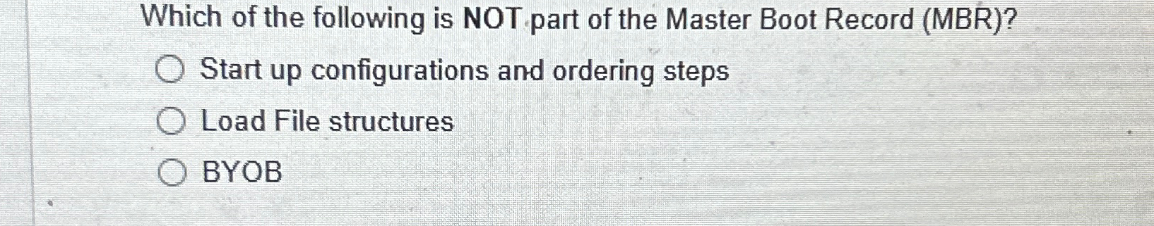 Solved Which of the following is NOT part of the Master Boot | Chegg.com