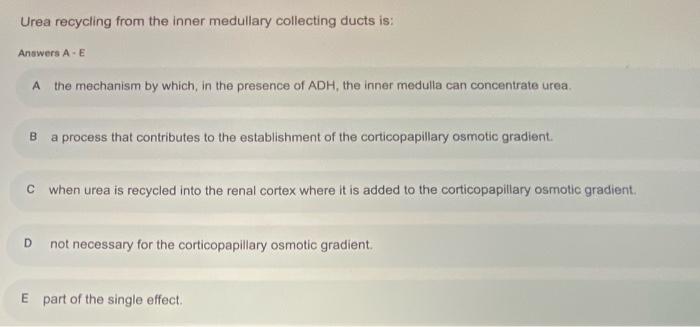 Solved Urea recycling from the inner medullary collecting | Chegg.com