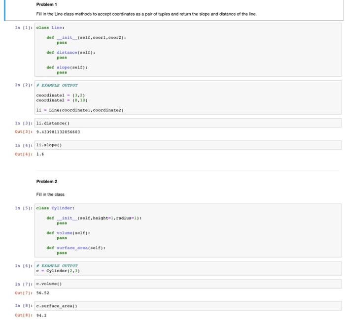 Solved Problem 1 Fill in the Line class methods to accept | Chegg.com