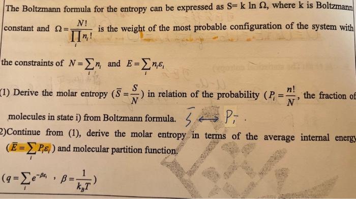 Solved The Boltzmann formula for the entropy can be | Chegg.com