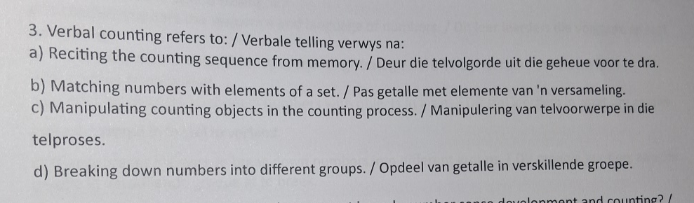 Solved Verbal counting refers to: / ﻿Verbale telling verwys | Chegg.com