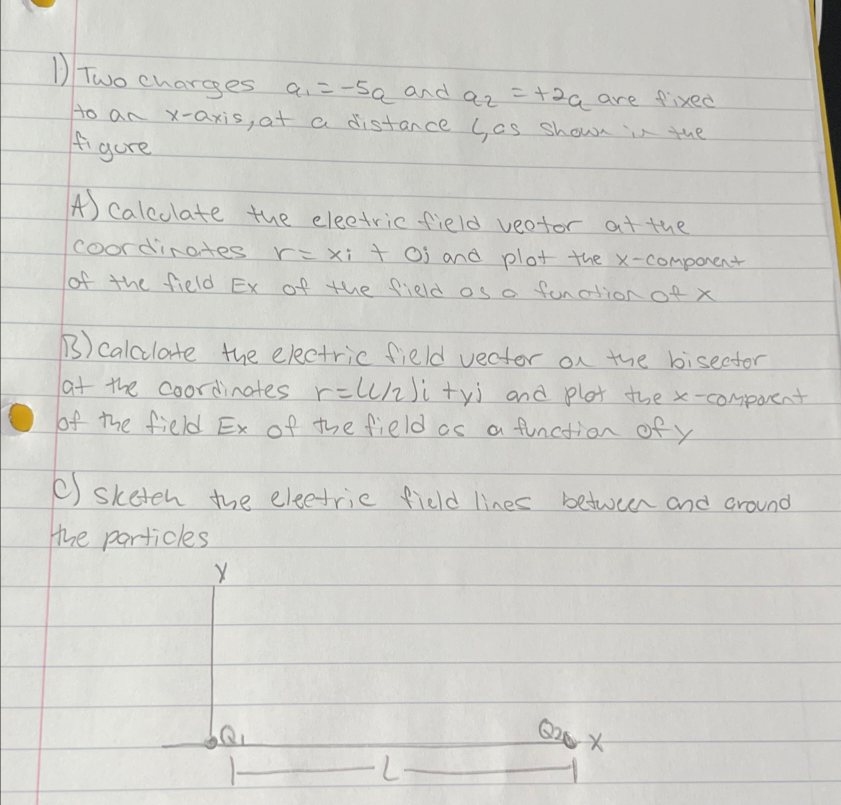 Solved Two charges a1=-5q and a2=+2q are fixed to an x-axis, | Chegg.com
