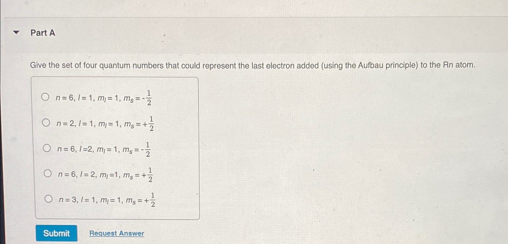 Solved Part AGive the set of four quantum numbers that could | Chegg.com