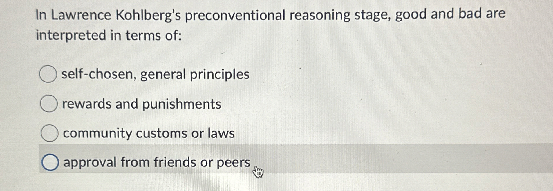 Solved In Lawrence Kohlberg's preconventional reasoning | Chegg.com