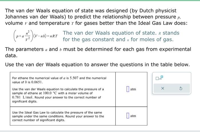 Solved The van der Waals equation of state was designed (by | Chegg.com