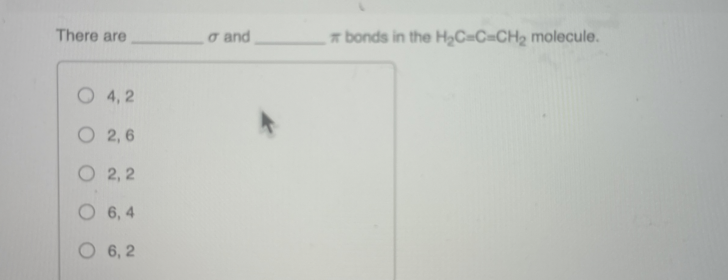Solved There are σ ﻿and q, π ﻿bonds in the H2C=C=CH2 | Chegg.com