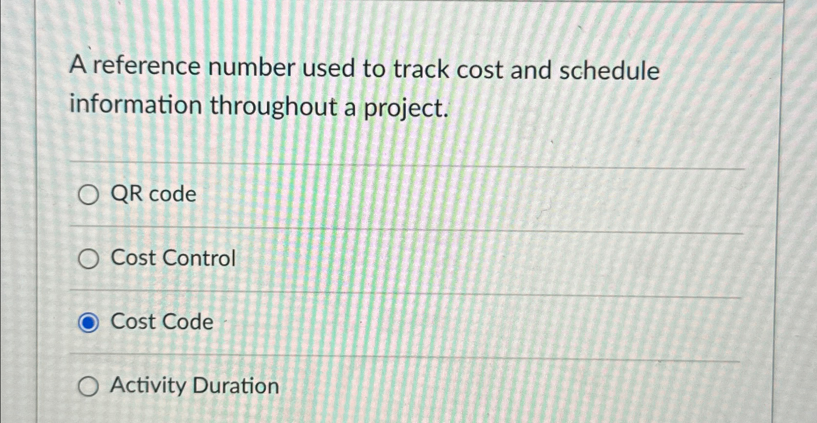Solved A reference number used to track cost and schedule | Chegg.com