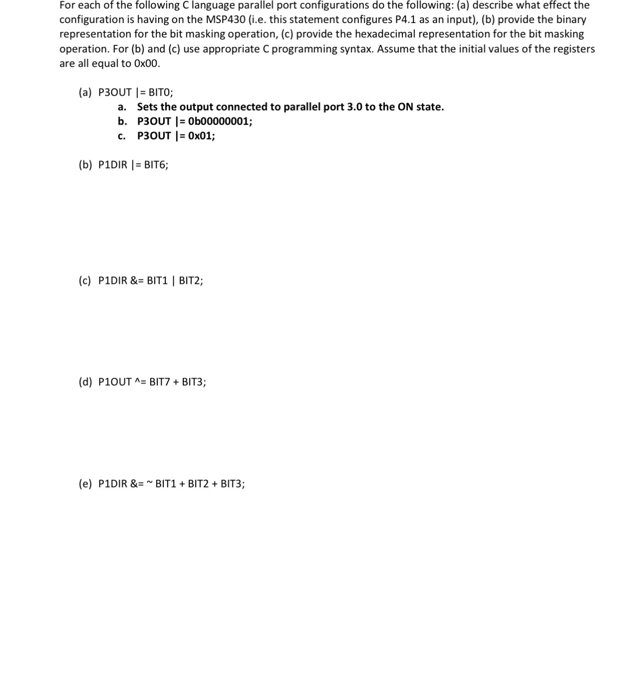 Solved For each of the following C language parallel port | Chegg.com