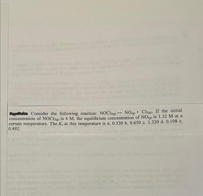 Solved Consider the following reaction: NOCl2( g)↔NO(g)+Cl2( | Chegg.com