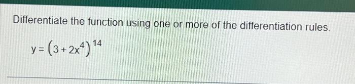 Solved Differentiate the function using one or more of the | Chegg.com