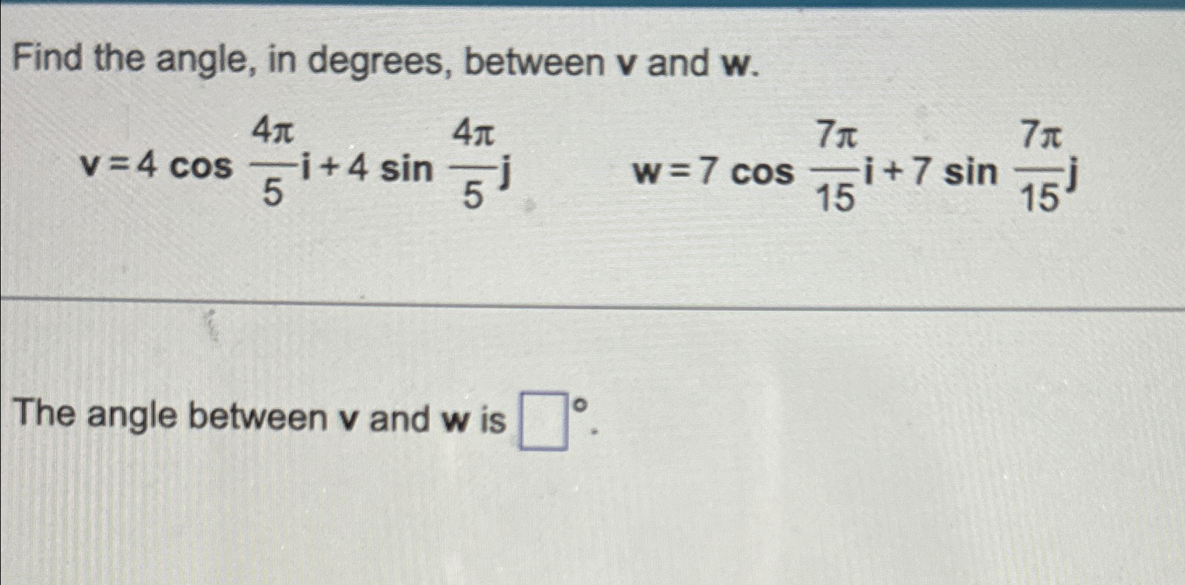 Solved Find the angle, in degrees, between v ﻿and | Chegg.com