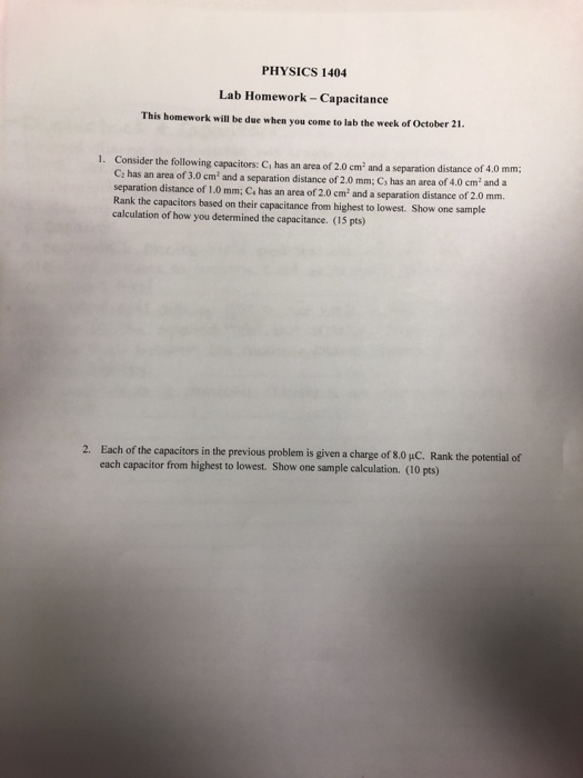 Solved PHYSICS 1404 Lab Homework - Capacitance This homework | Chegg.com