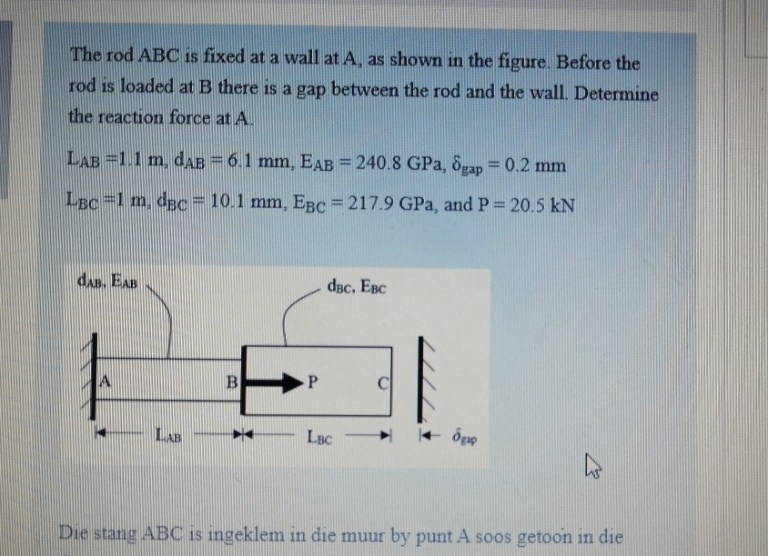 Solved The rod ABC is fixed at a wall at A, as shown in the | Chegg.com