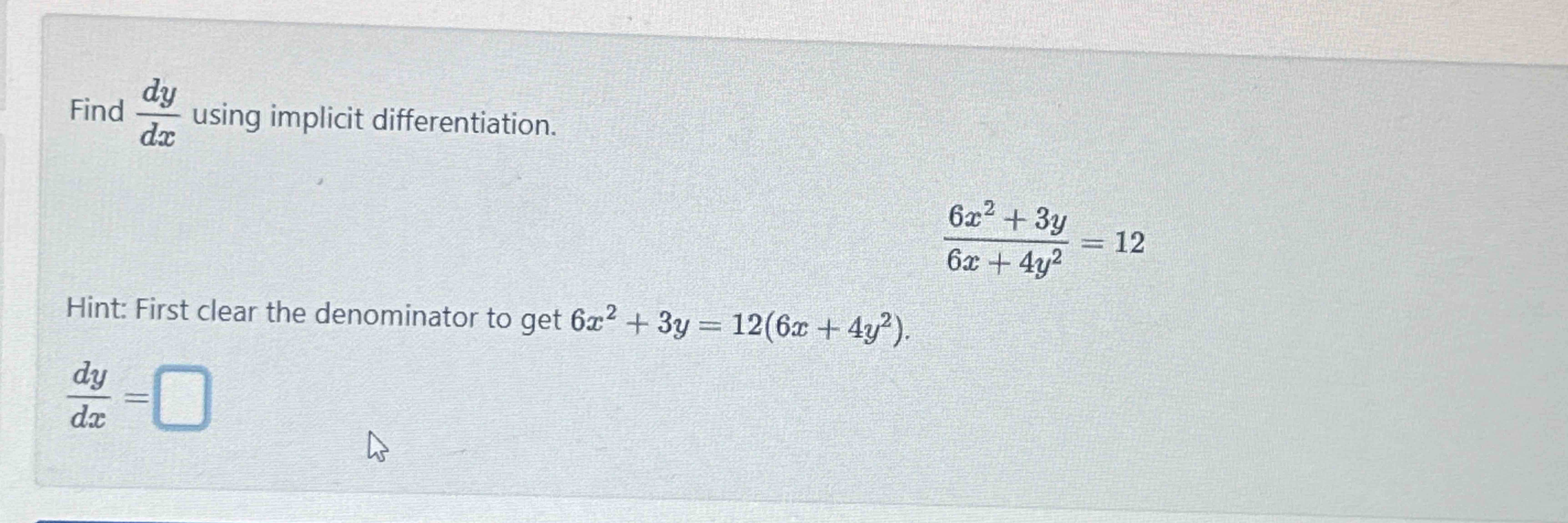 Find dydx ﻿using implicit | Chegg.com