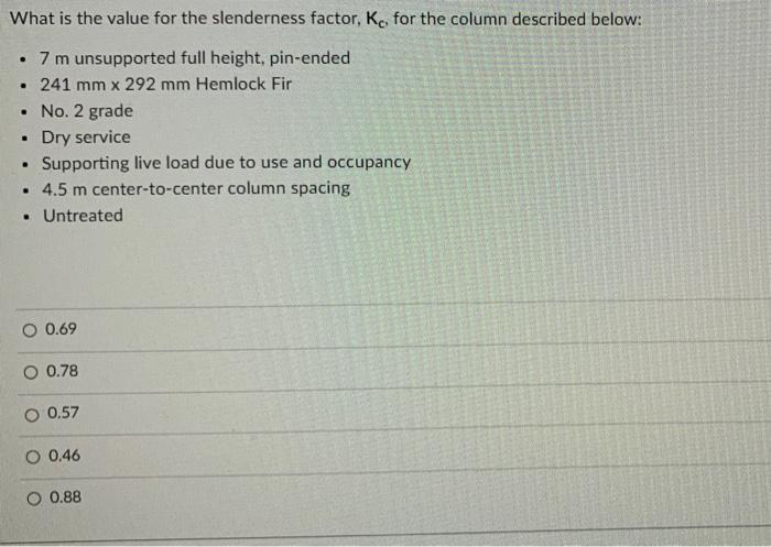 Solved What is the value for the slenderness factor, K, for | Chegg.com