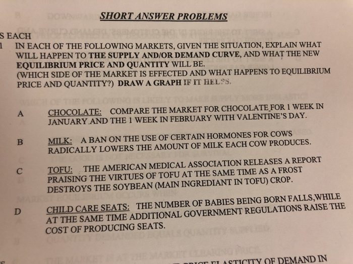 Solved SHORT ANSWER PROBLEMS S EACH IN EACH OF THE FOLLOWING | Chegg.com