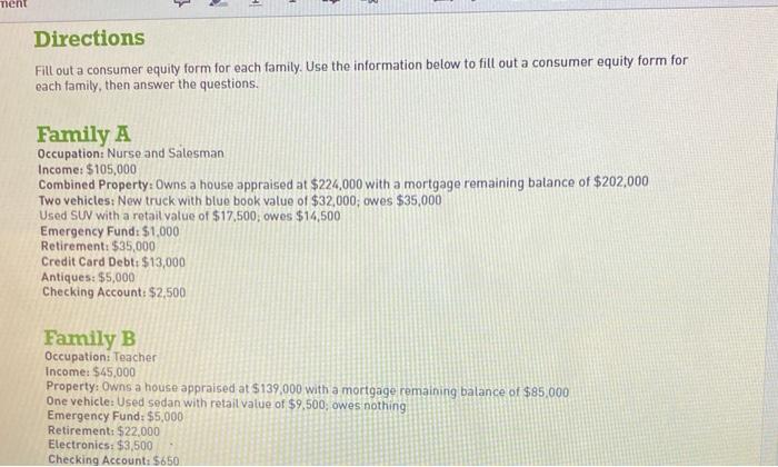 Tent it Directions Fill out a consumer equity form | Chegg.com