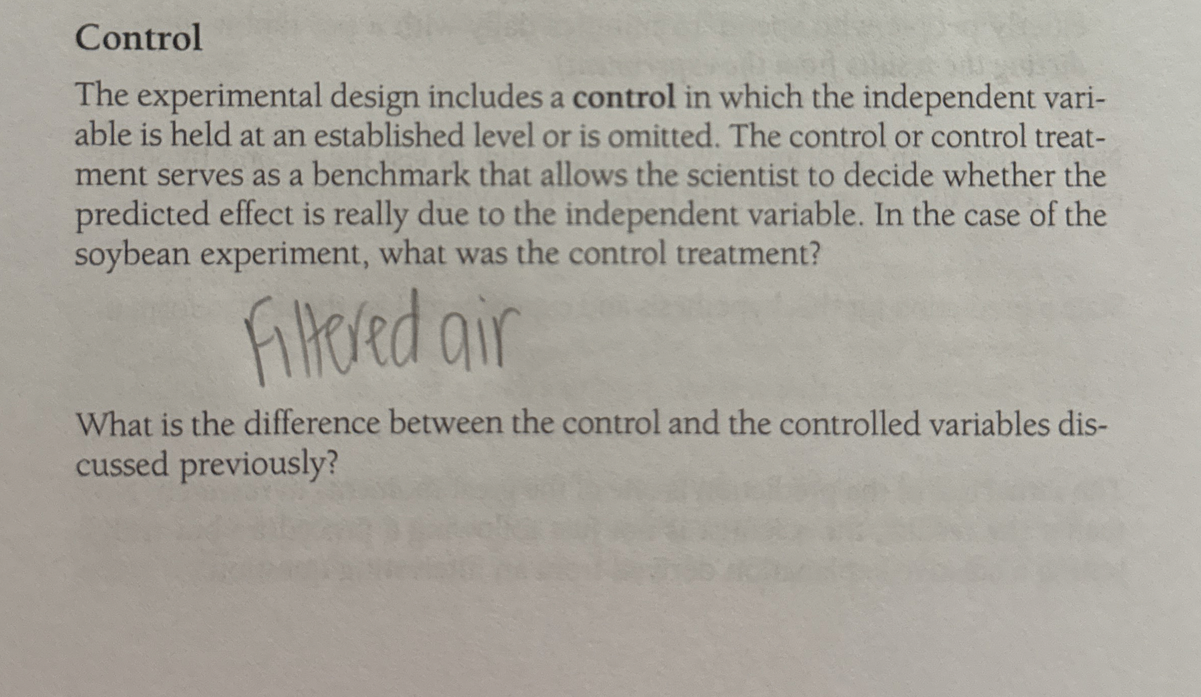 Solved ControlThe experimental design includes a control in | Chegg.com