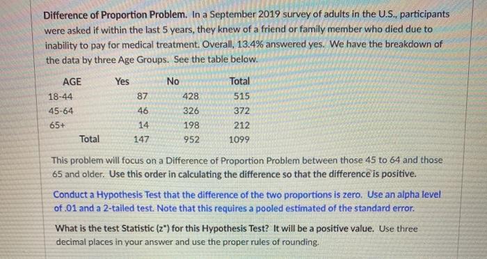 Solved Difference of Proportion Problem. In a September 2019 | Chegg.com