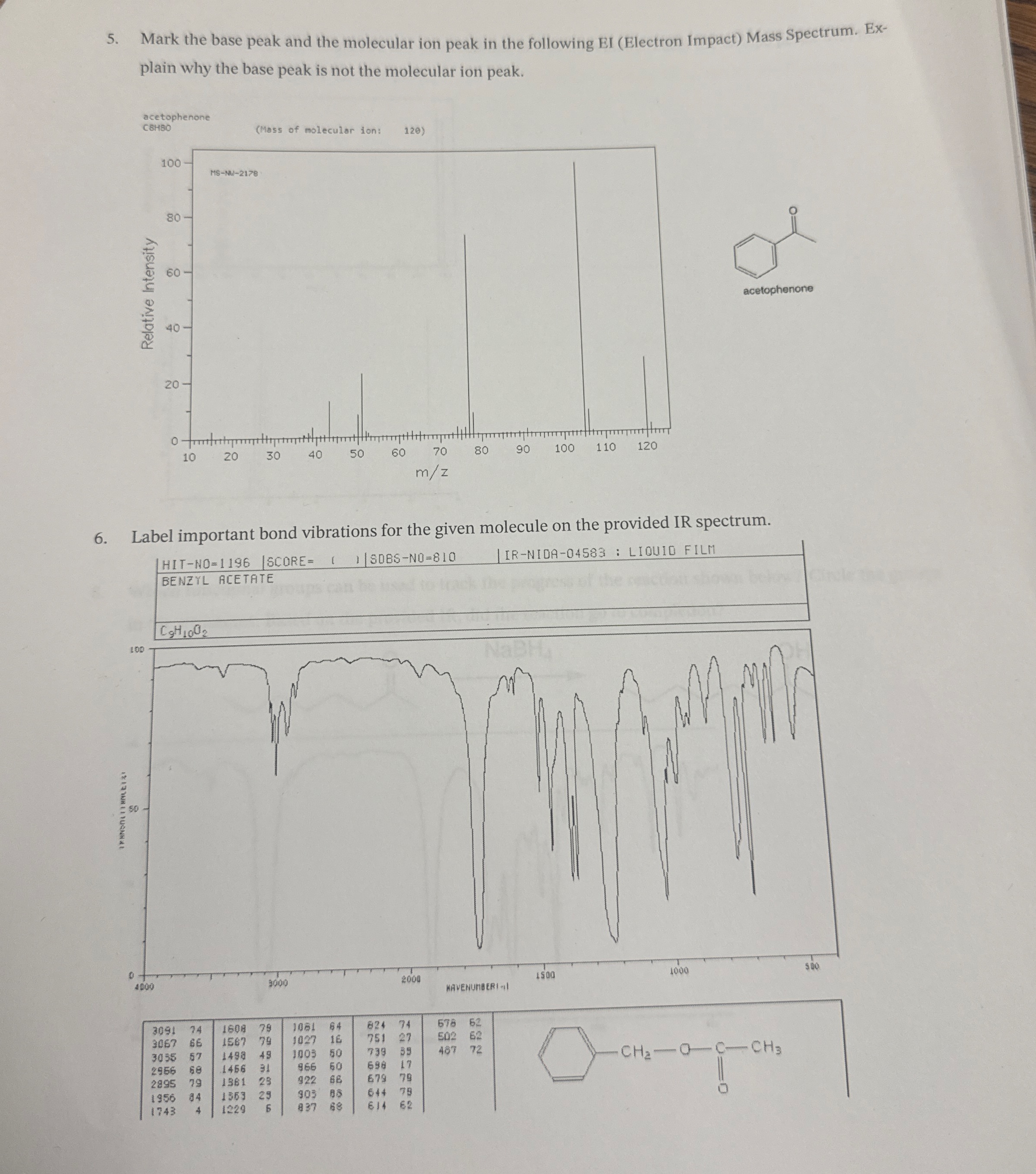 Mark the base peak and the molecular ion peak in the | Chegg.com