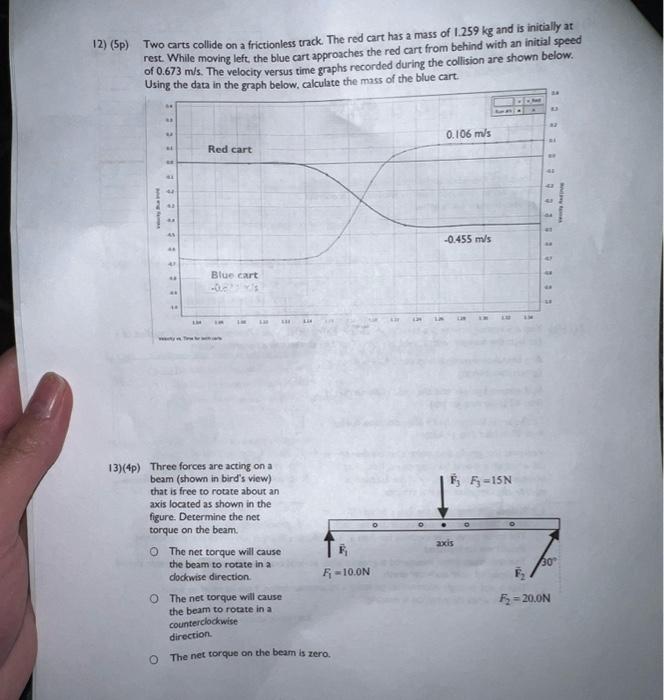 Solved (5p) Two carts collide on a frictionless track. The | Chegg.com