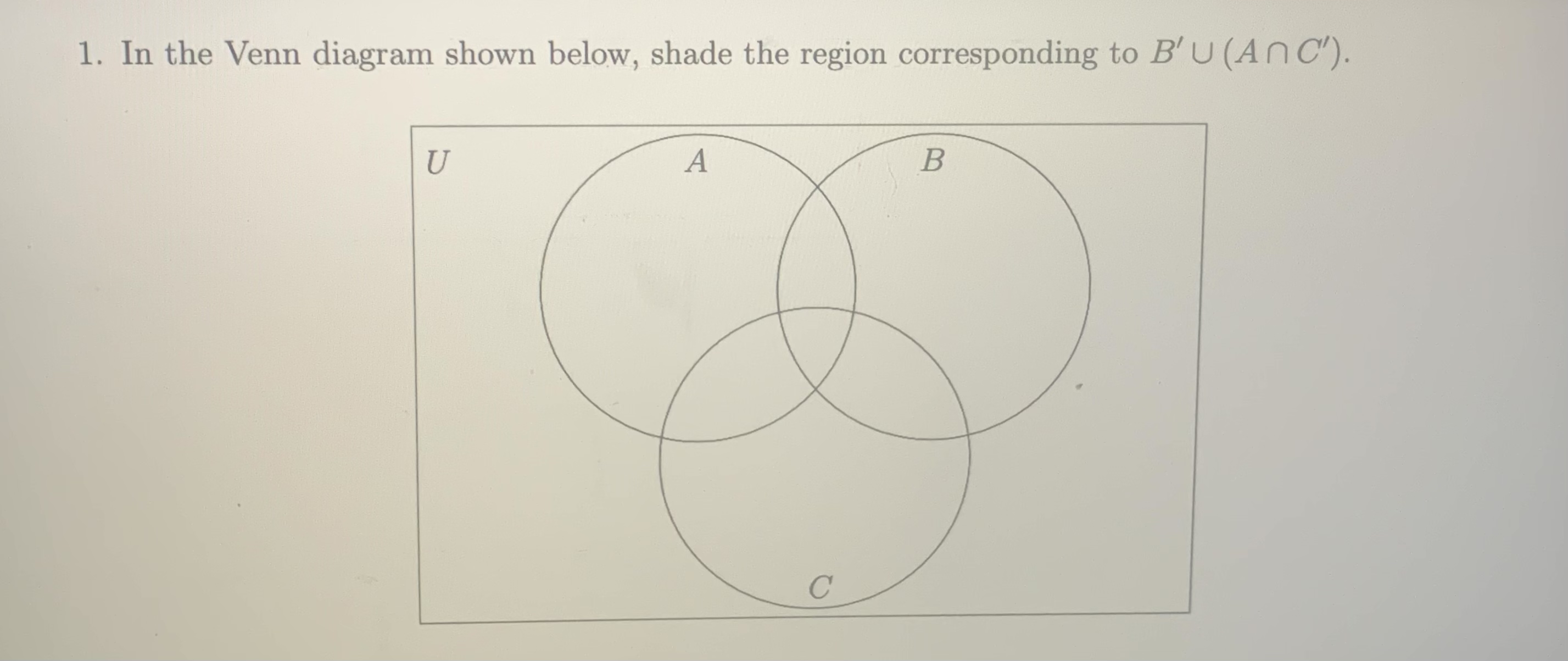 Solved In the Venn diagram shown below, shade the region | Chegg.com
